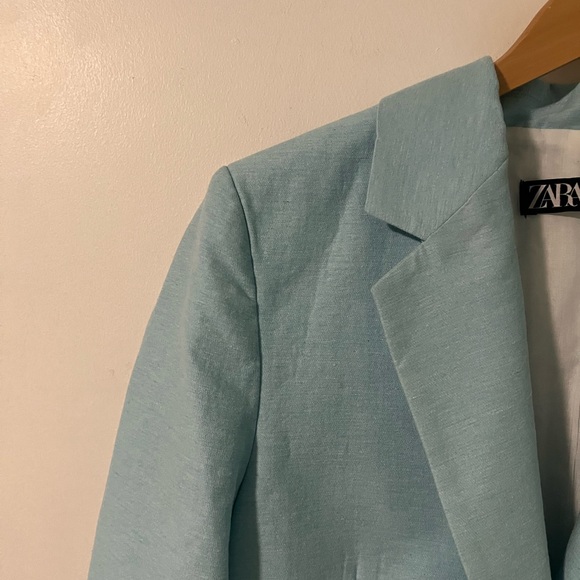 Zara | Jackets & Coats | Zara Turquoise Boyfriend Button Blazer Dress ...